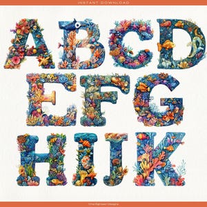 Under the Ocean Alphabet PNG, Coral Reef Letters Clipart, Sea Life Font ...