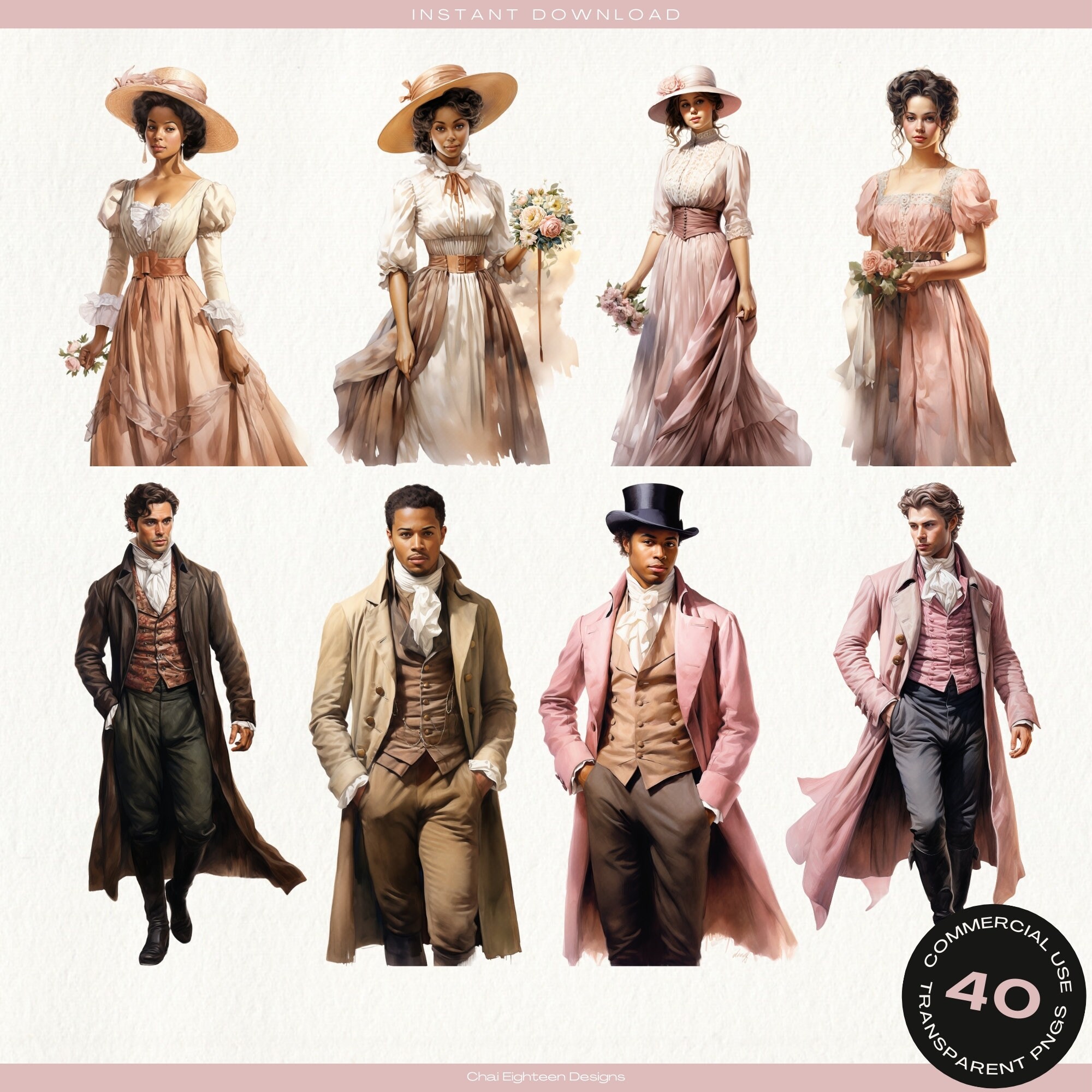 Regency Era Clipart Vintage Romance Clipart Bundle Regency Watercolor ...