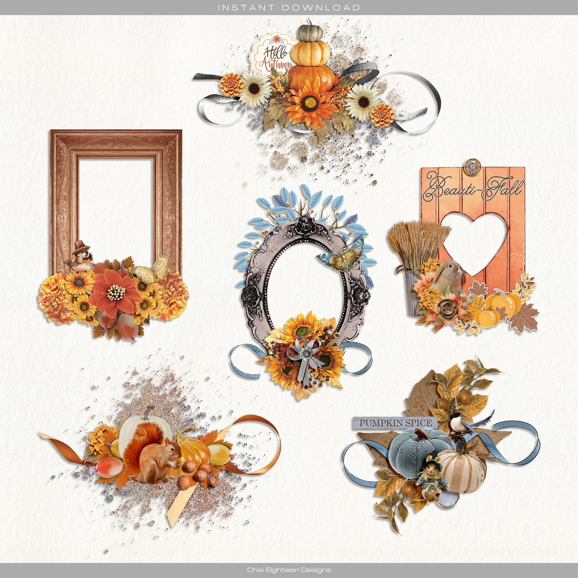 Falling Into Autumn Digital Scrapbook Bundle, Pumpkin Spice Digital ...