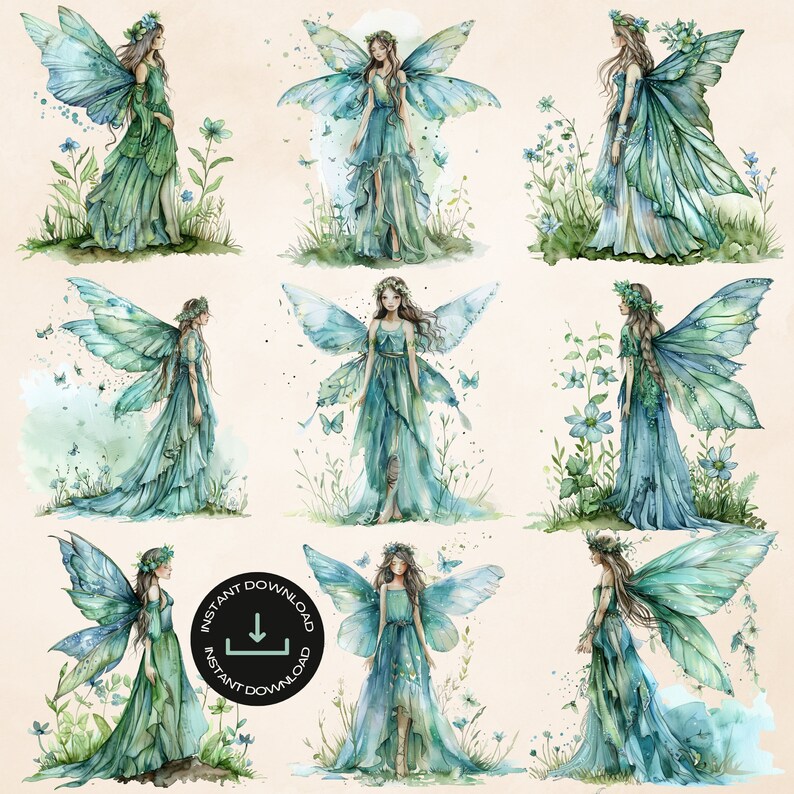 Magical Fairy Garden Clipart, Watercolor Clipart, Fairy Tale Clipart ...