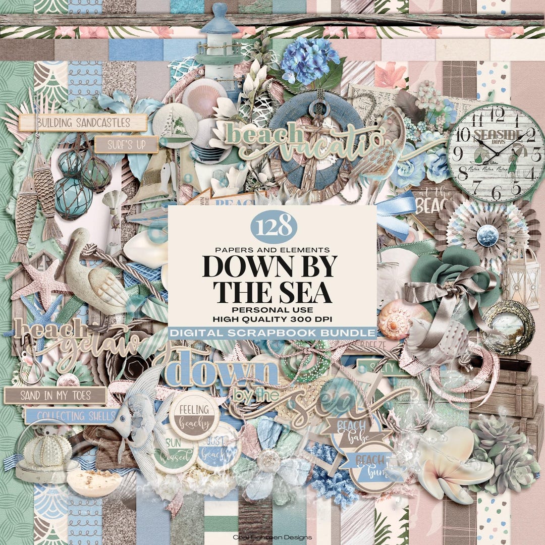 Coastal Themed Digital Papers | Down by the Sea Digital Scrapbooking ...