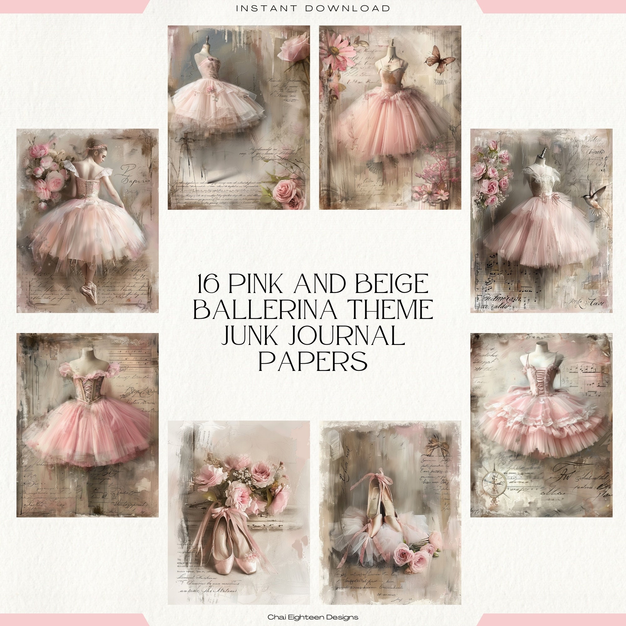 Ballerina Junk Journal Pages, Vintage Shabby Chic Ballet, Printable ...
