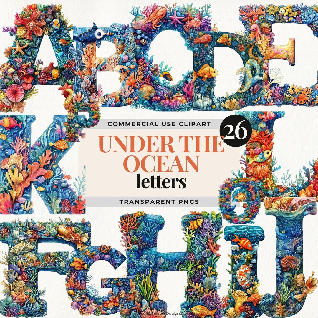 Under the Ocean Alphabet PNG, Coral Reef Letters Clipart, Sea Life Font ...