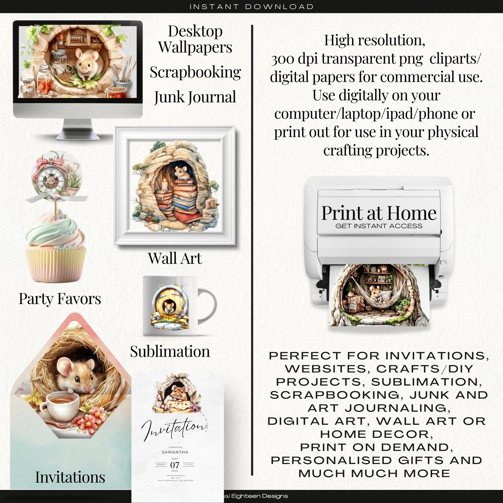 Mouse Hole PNG Bundle, Cozy Cottagecore Mouse House Illustration ...
