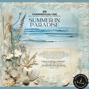 Beach Theme Digital Art Papers Summer Paradise Vacation Digital ...