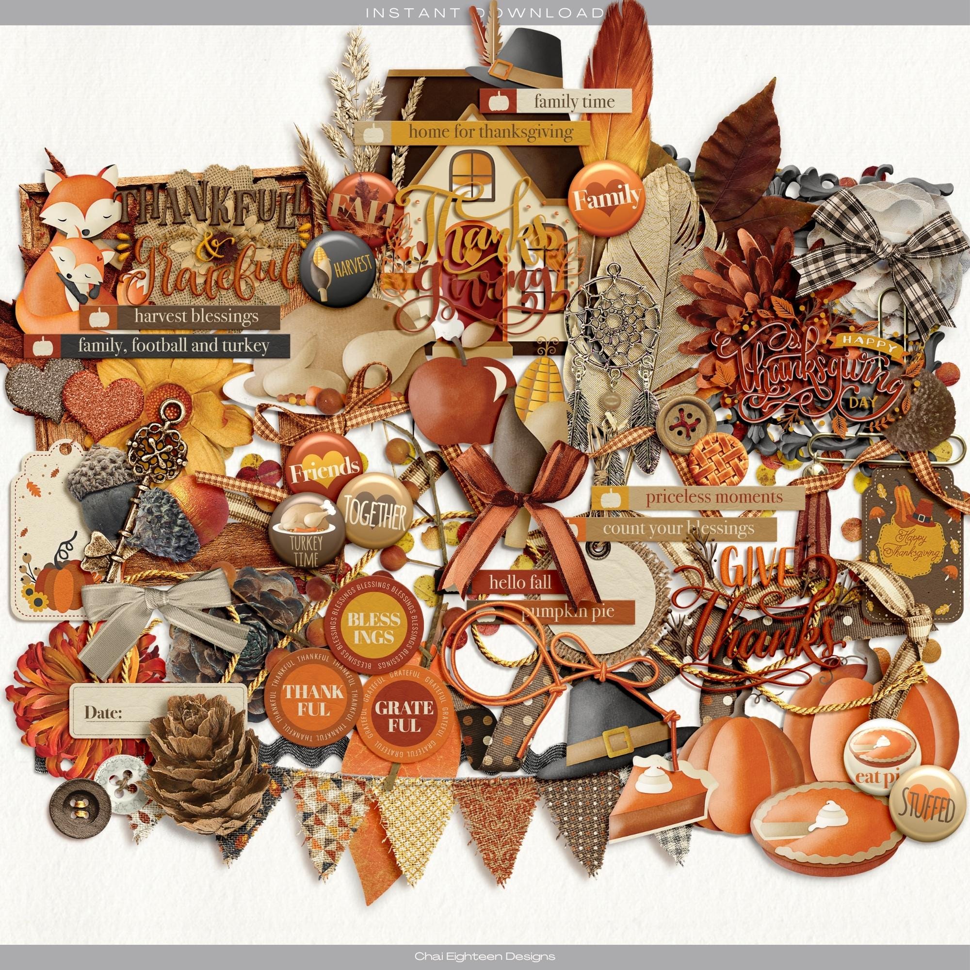 Falling Into Autumn Digital Scrapbook Bundle, Pumpkin Spice Digital ...