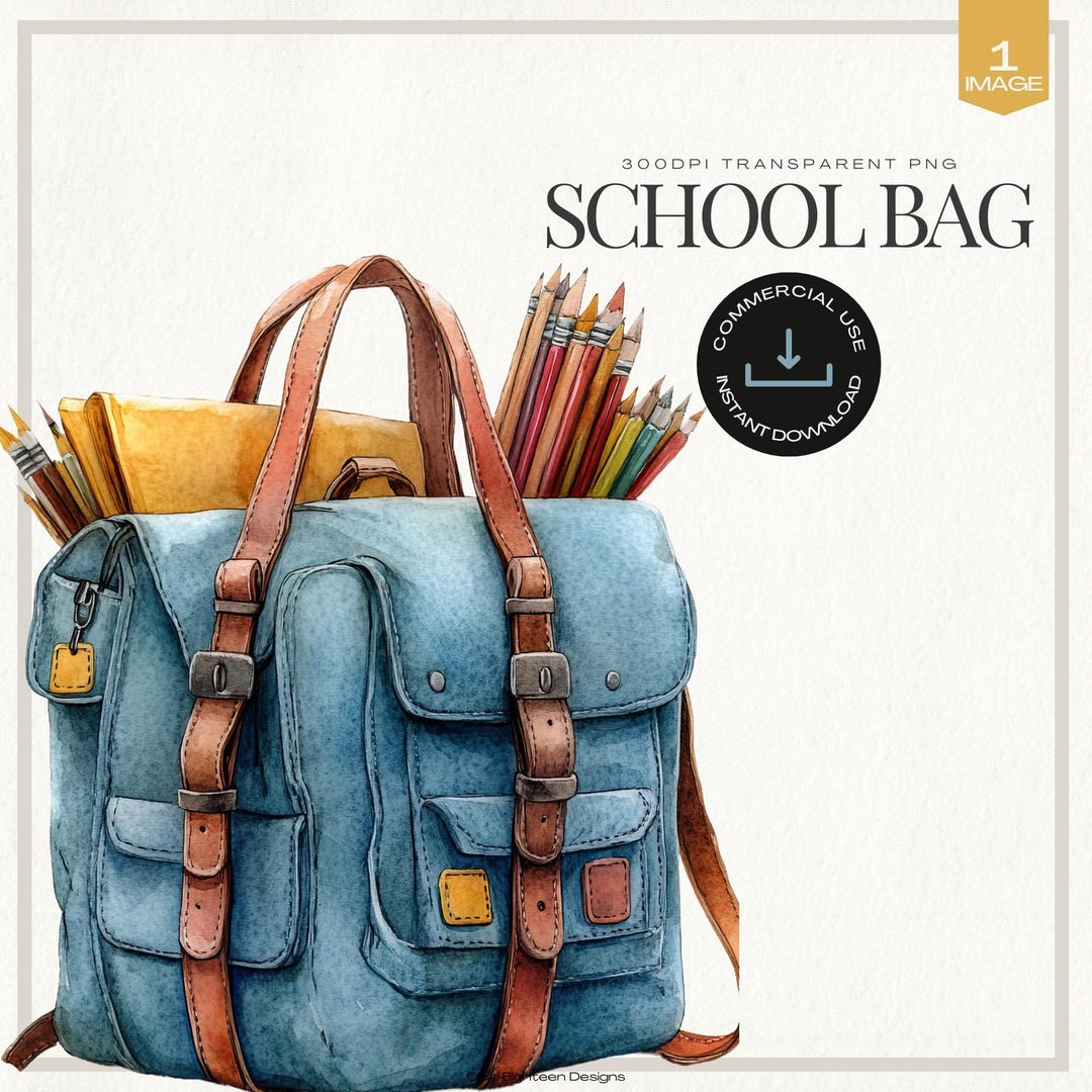 Back to School Clipart, School Bag Illustration, First Day of School ...
