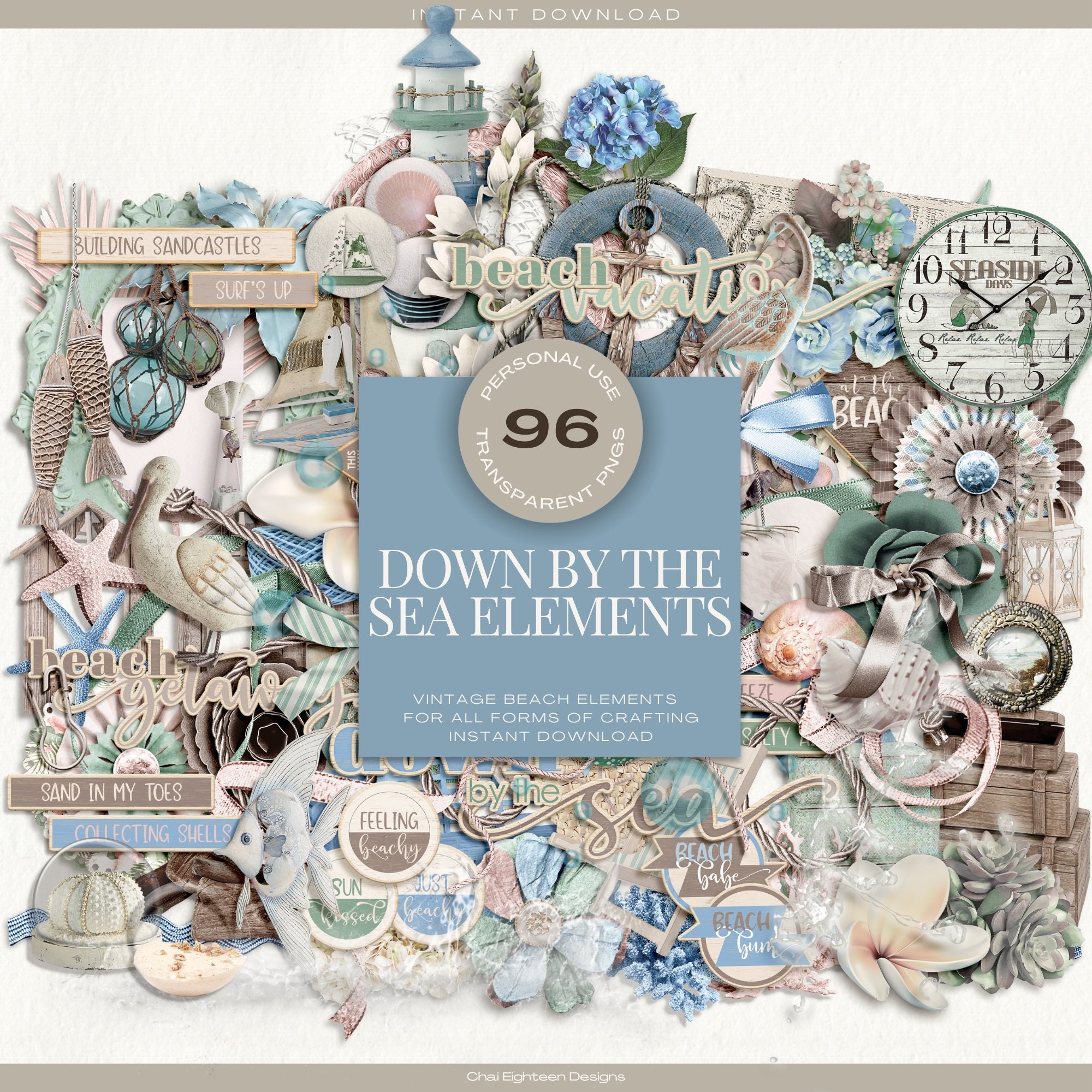 Coastal Themed Digital Papers Down by the Sea Digital Scrapbooking ...