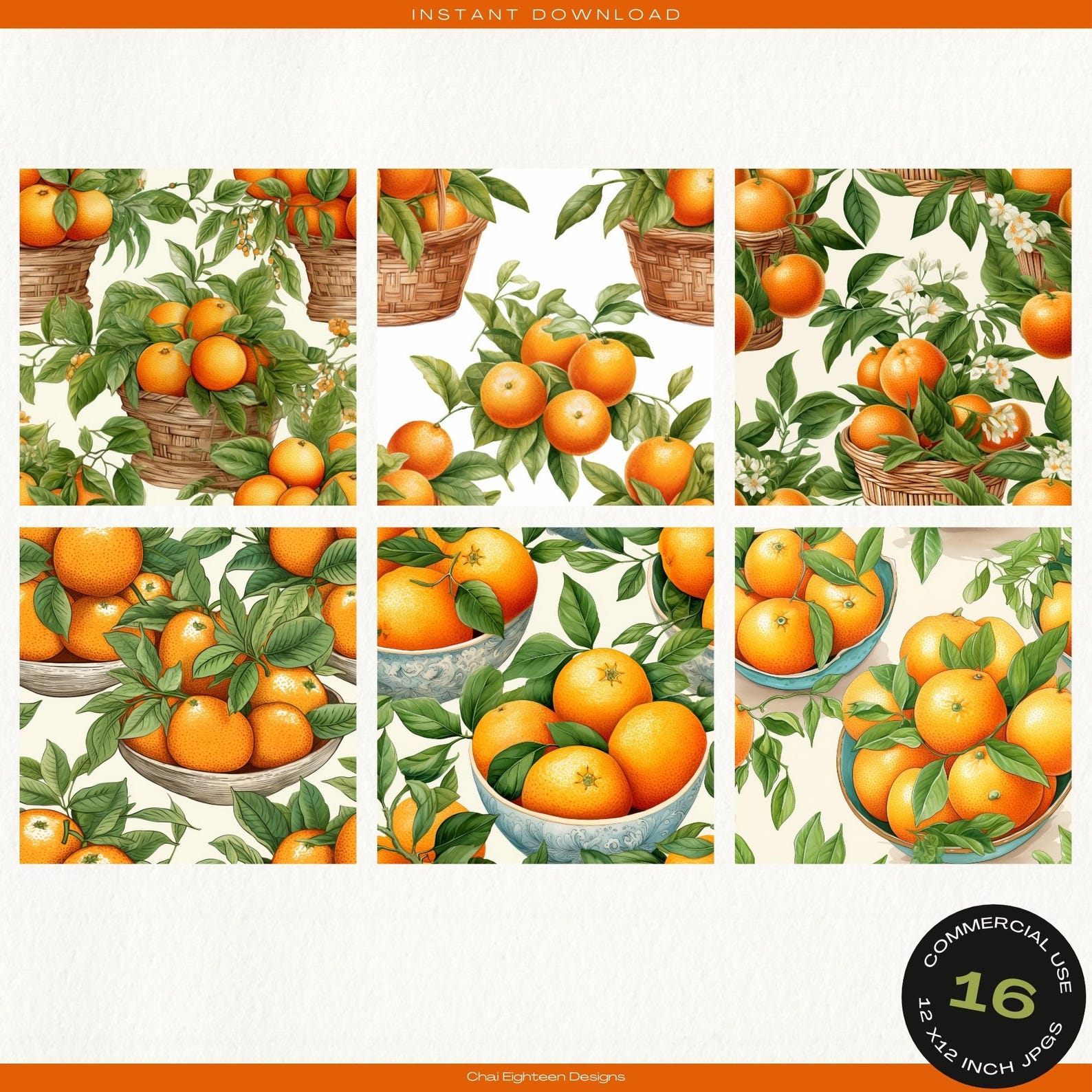Cutie Orange Digital Papers, Orange Blossom Seamless Patterns, Citrus ...