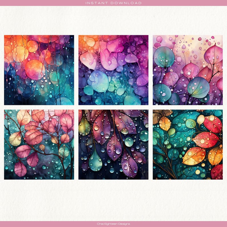 Water Drops Digital Papers, Vibrant Rain Drop Backgrounds, Water Drops ...