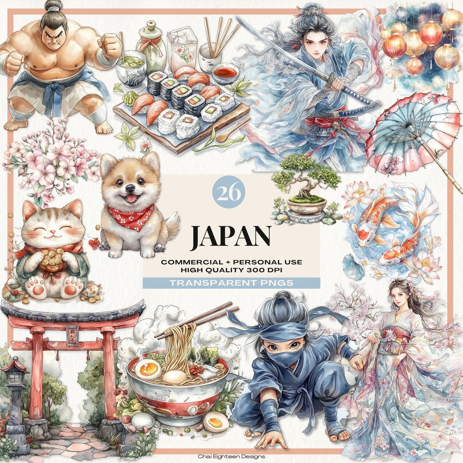 Japanese Culture Clipart PNG, Sushi Sumo Kimono Graphics, Cherry ...