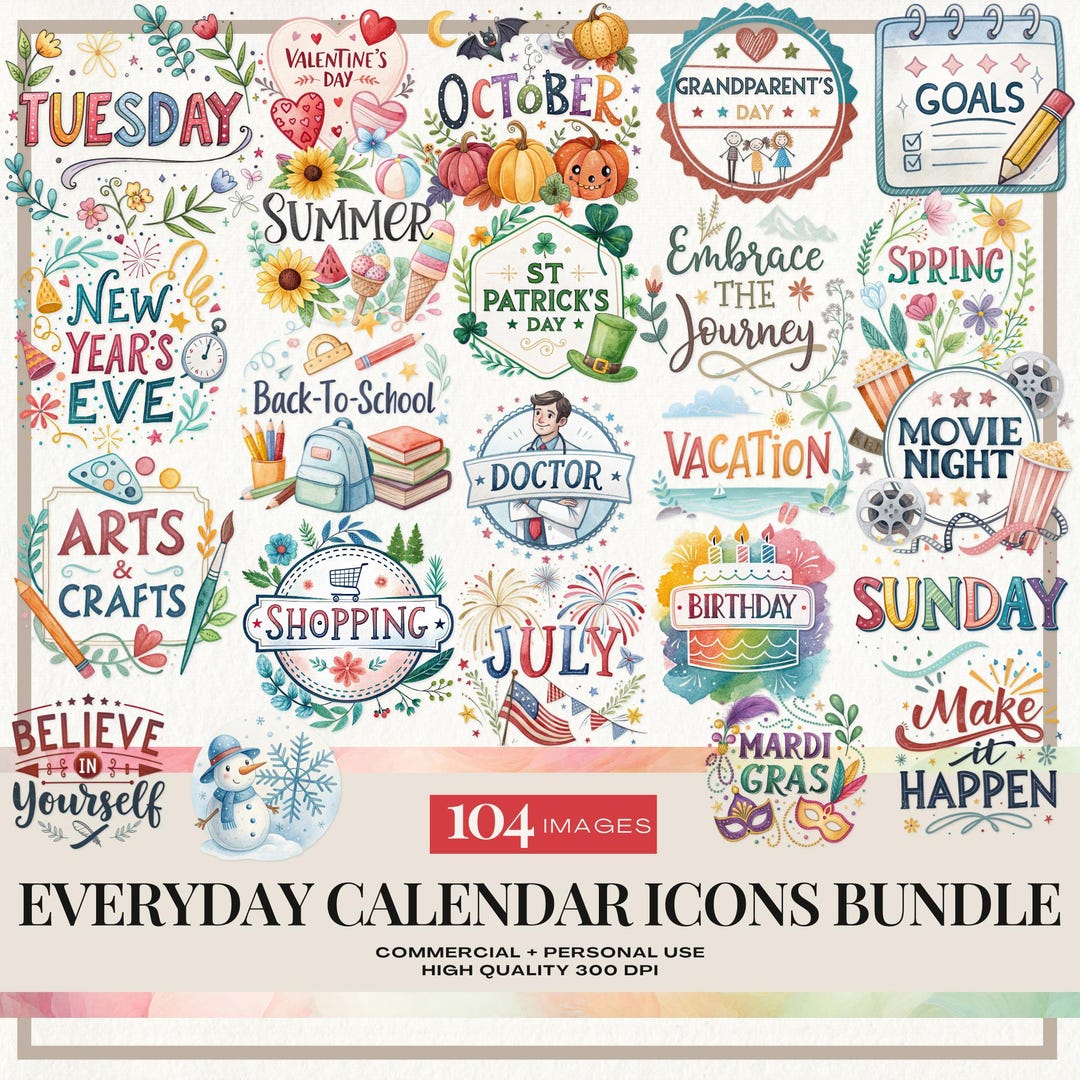 Happy Planner Icons Clipart, Daily Planner Stickers, Seasonal Designs ...