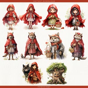 Little Red Riding Hood Watercolor Clipart, Woodland Clipart, Fairytale ...