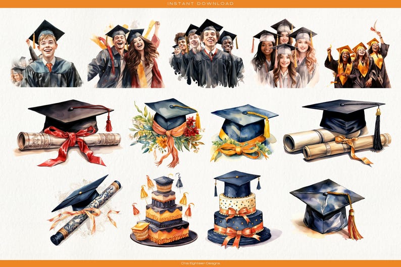 Graduation Clipart Bundle, Graduation Girl Graphics, Graduation Boy ...