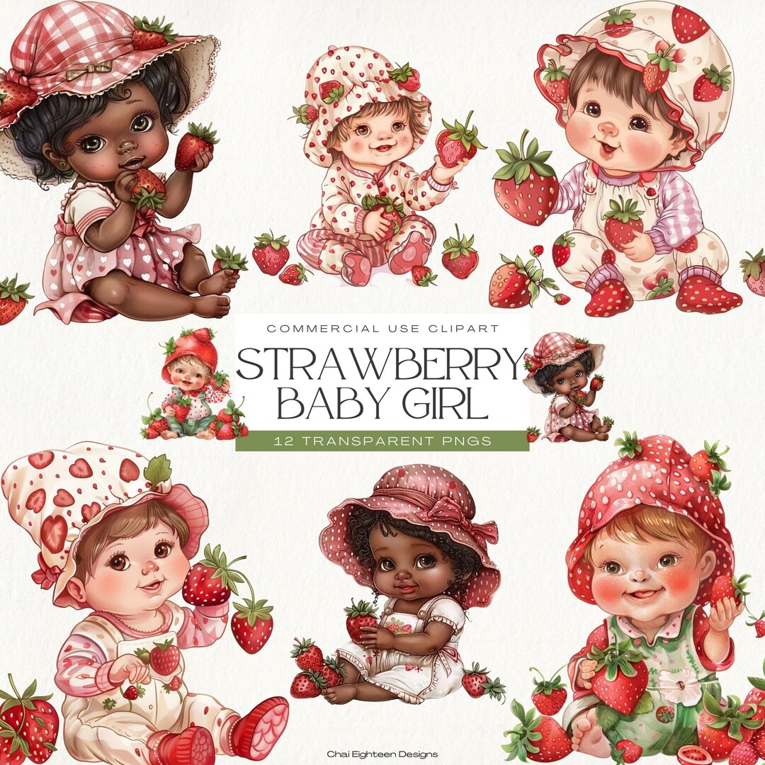Strawberry Baby Girl Clipart, Baby Shower, Nursery Decoration, Berry ...