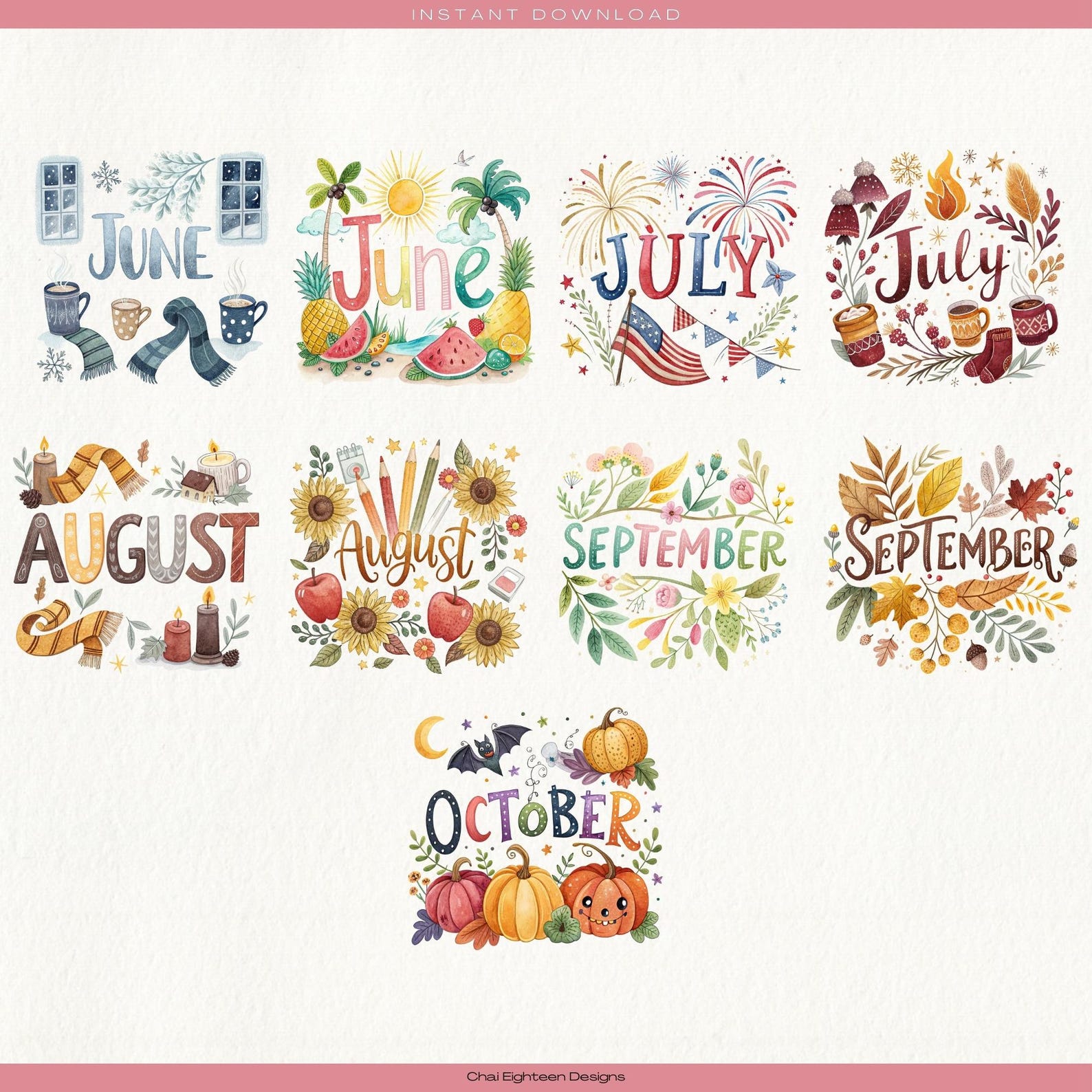 Months of the Year Clipart, Whimsical Seasonal Calendar Png, Digital ...