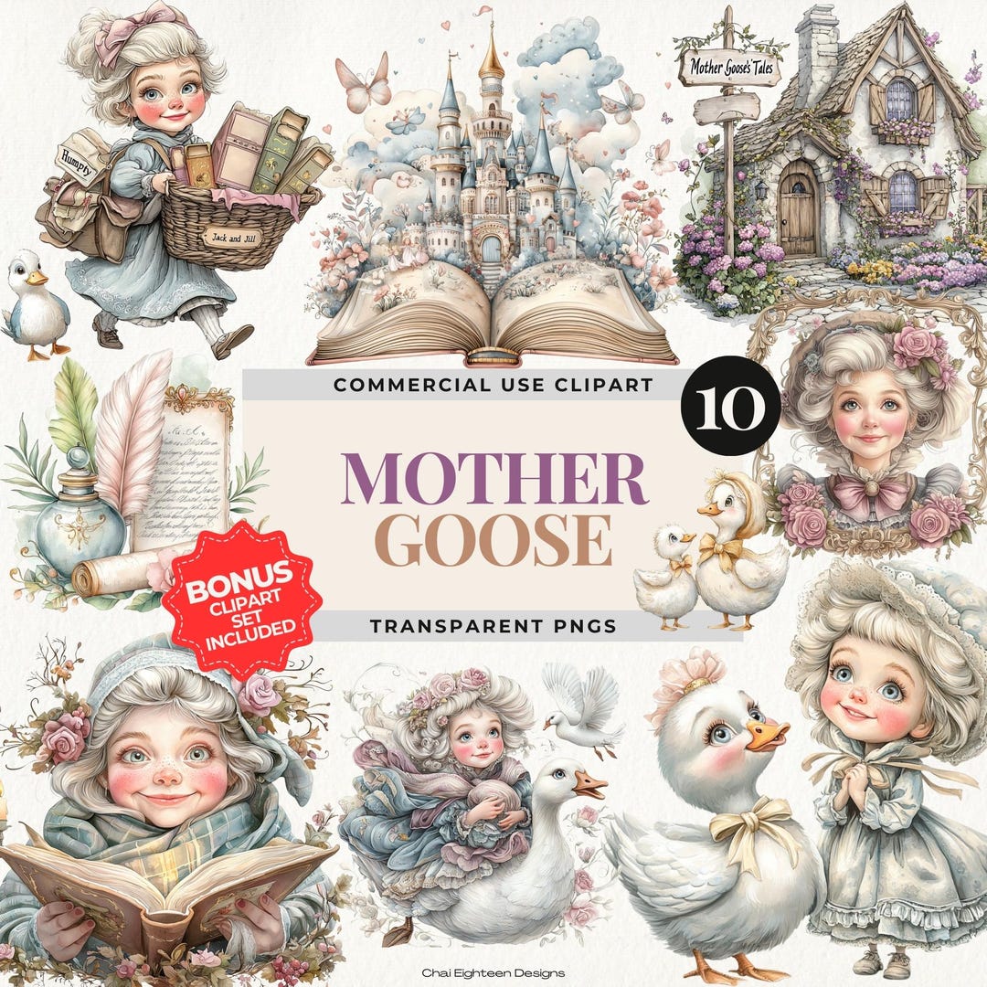 Mother Goose Clipart, Fairytale Storybook Print, Nursery Rhyme Story ...