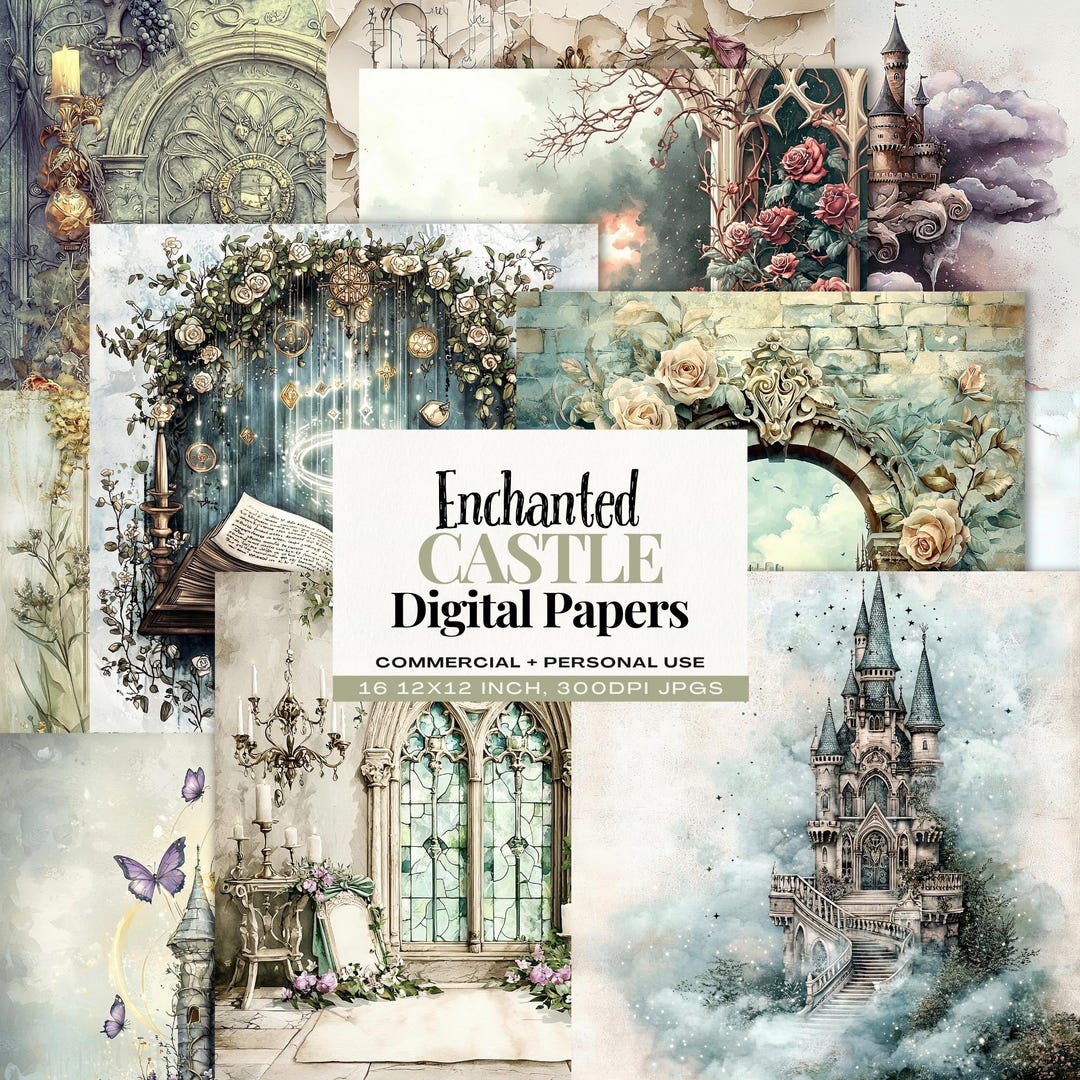 Enchanted Castle Digital Papers, 16 Fairy Tale Backgrounds, Digital ...
