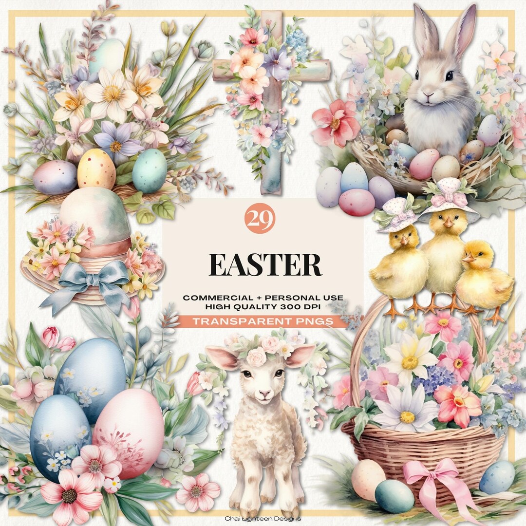 Watercolor Easter Clipart Collection, Vintage Spring Illustrations ...