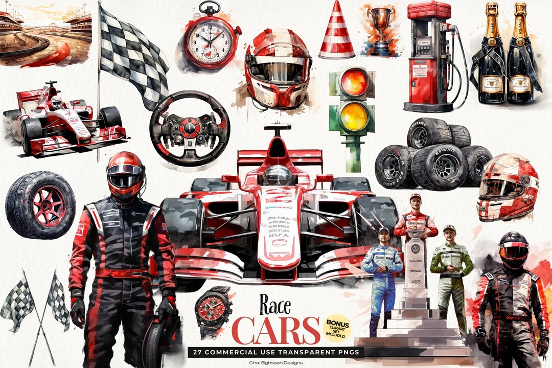 Watercolor Race Car Clipart, Racing Car Birthday, Motor Sports, Kids ...