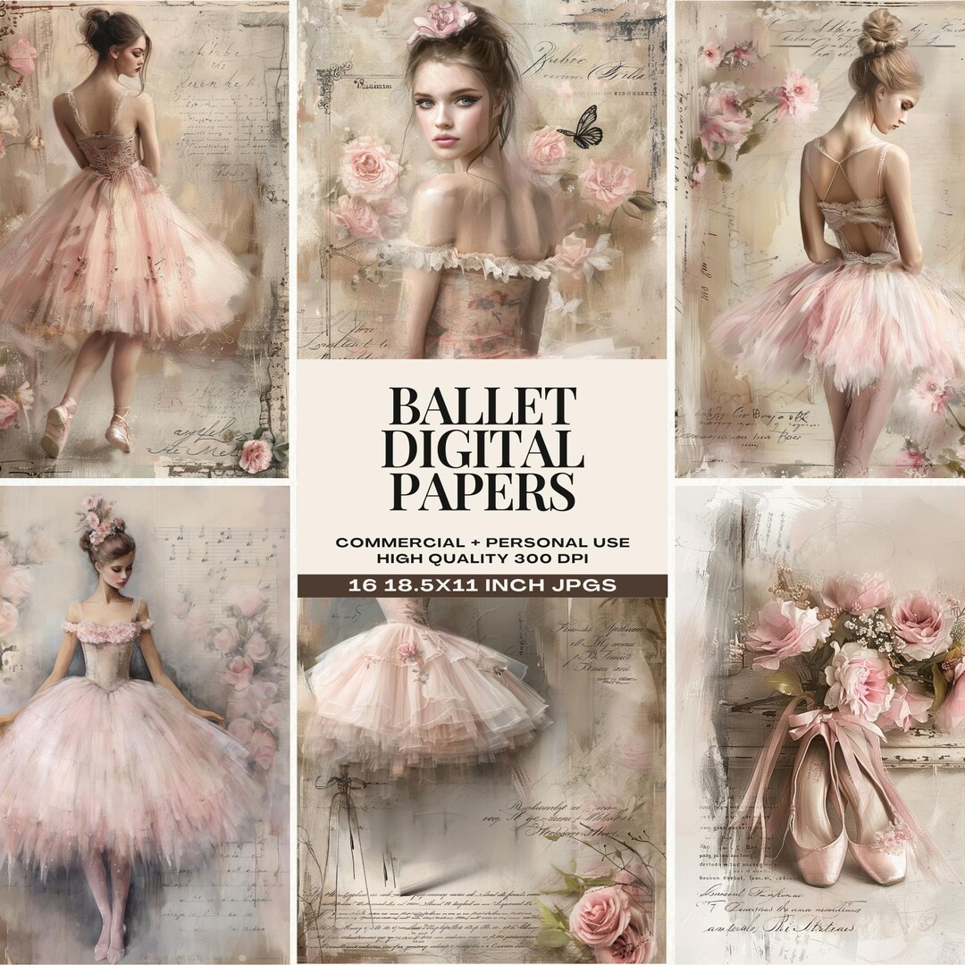 Ballerina Junk Journal Pages, Vintage Shabby Chic Ballet, Printable ...