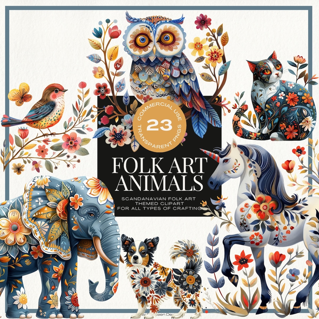 Folk Art Animal Clipart, Scandinavian Folk Art, Nordic Art, Swedish ...