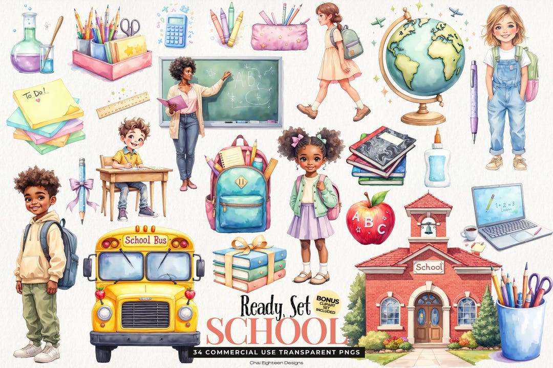 Back to School Clipart Bundle, Classroom Decoration Pngs, Digital ...