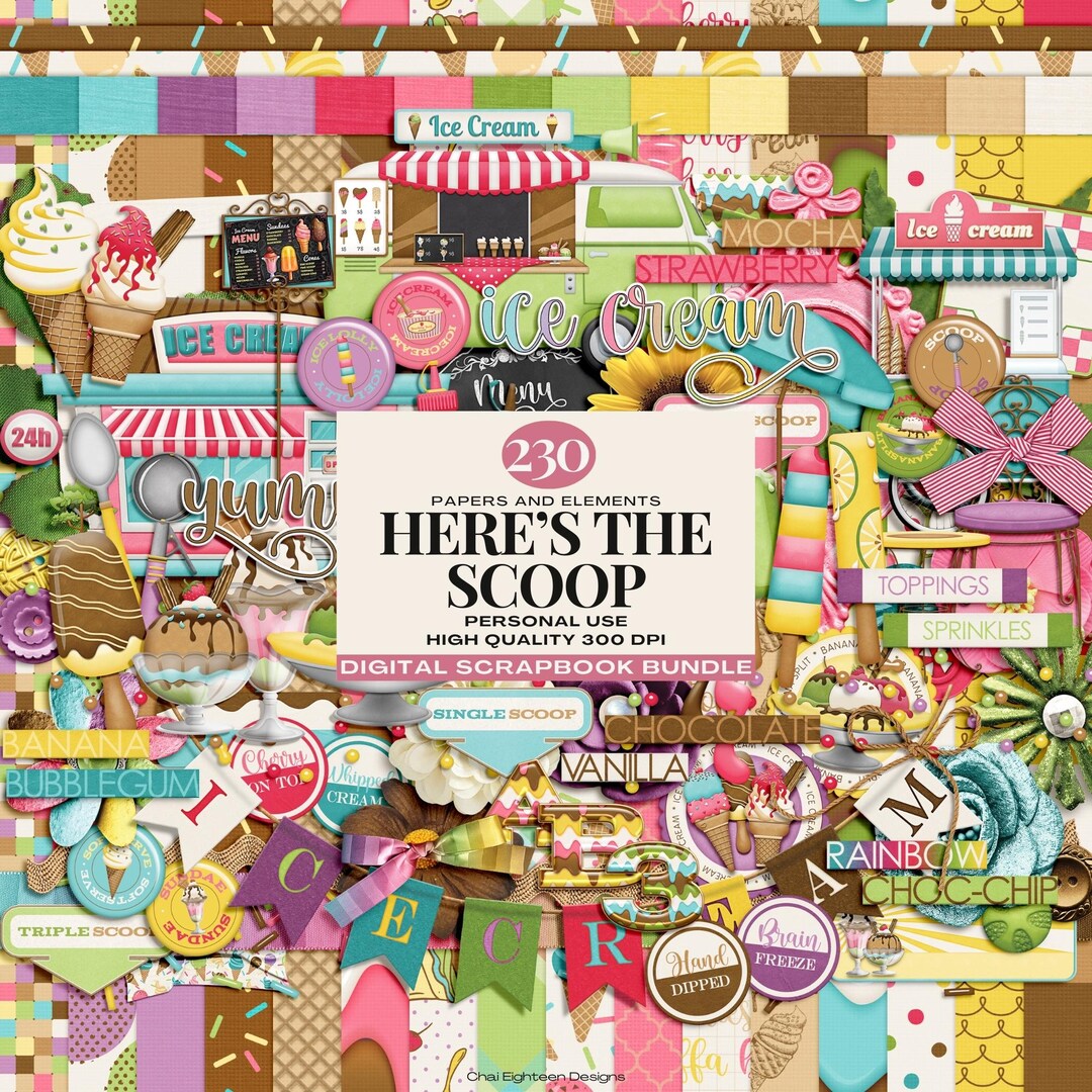Ice Cream Shop Digital Scrapbook Bundle, Summer Sweets Theme, Sweet Treats Scrapbooking, Ice ...
