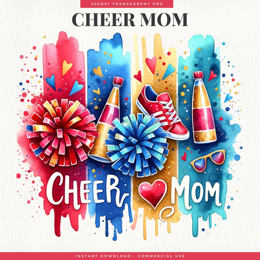 Cheer Mom Brushstroke Sublimation Png, Colorful Cheerleading ...