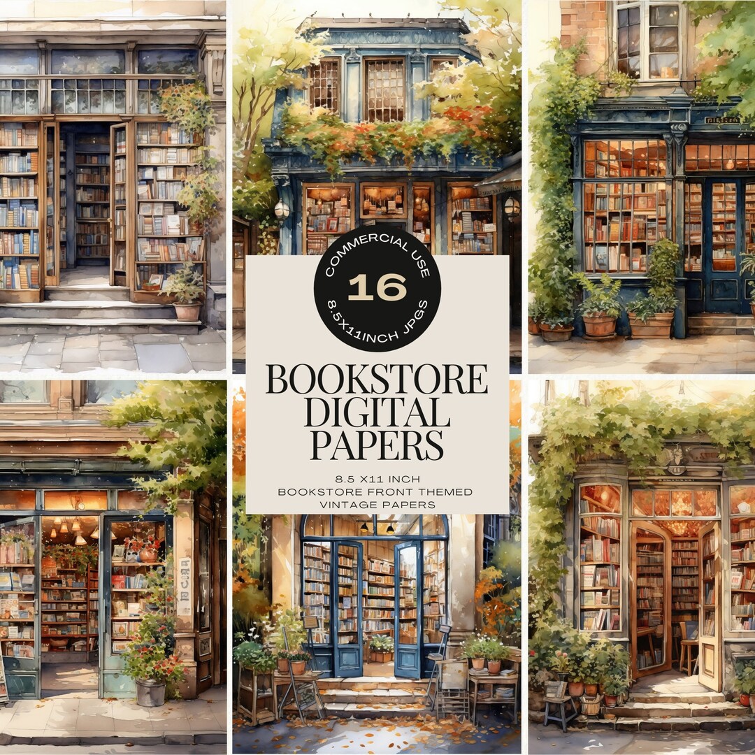 Junk Journal Bookstore, Cozy Bookstore Scrapbooking Papers, Vintage ...