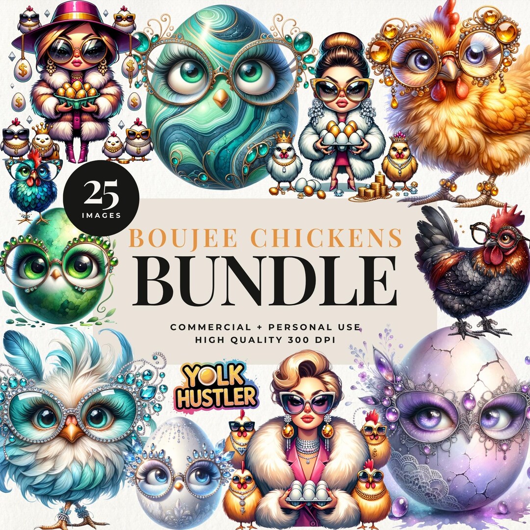 Boujee Chickens Clipart Bundle, Quirky Bird Illustrations, Eccentric ...
