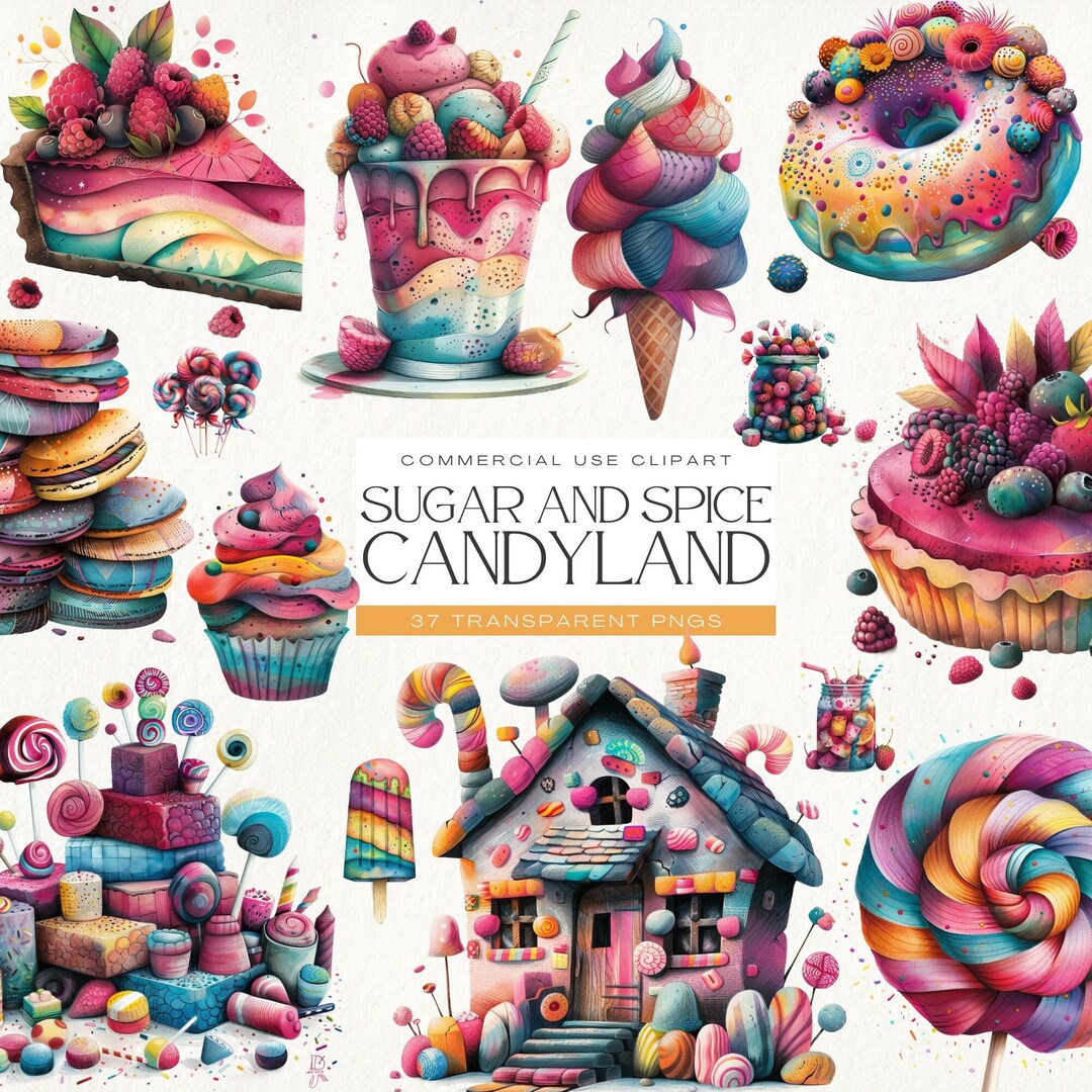 Candyland Clipart, Rainbow Sweets, Sugar and Spice, Candy, Ice Cream ...