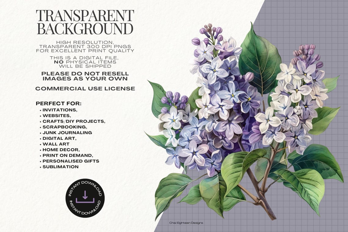 Watercolor Lilac Flowers Clipart, Purple Floral PNG, Botanical ...