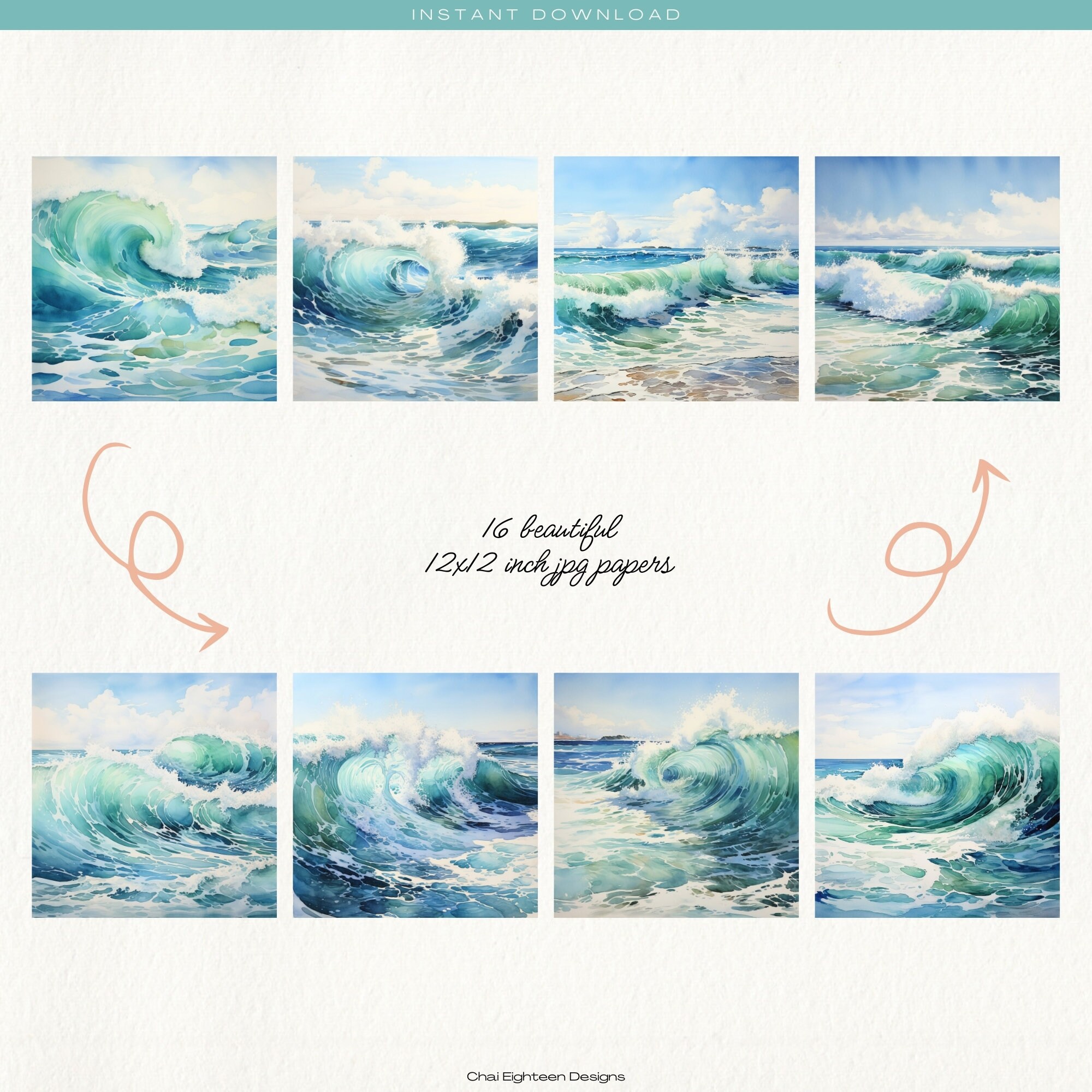 Ocean Waves Watercolor Clipart, Sea Wave Images, Summer Scrapbook ...