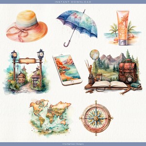 Watercolor Travel Clipart, Vacation Globe Clip Art, Summer Vacation ...