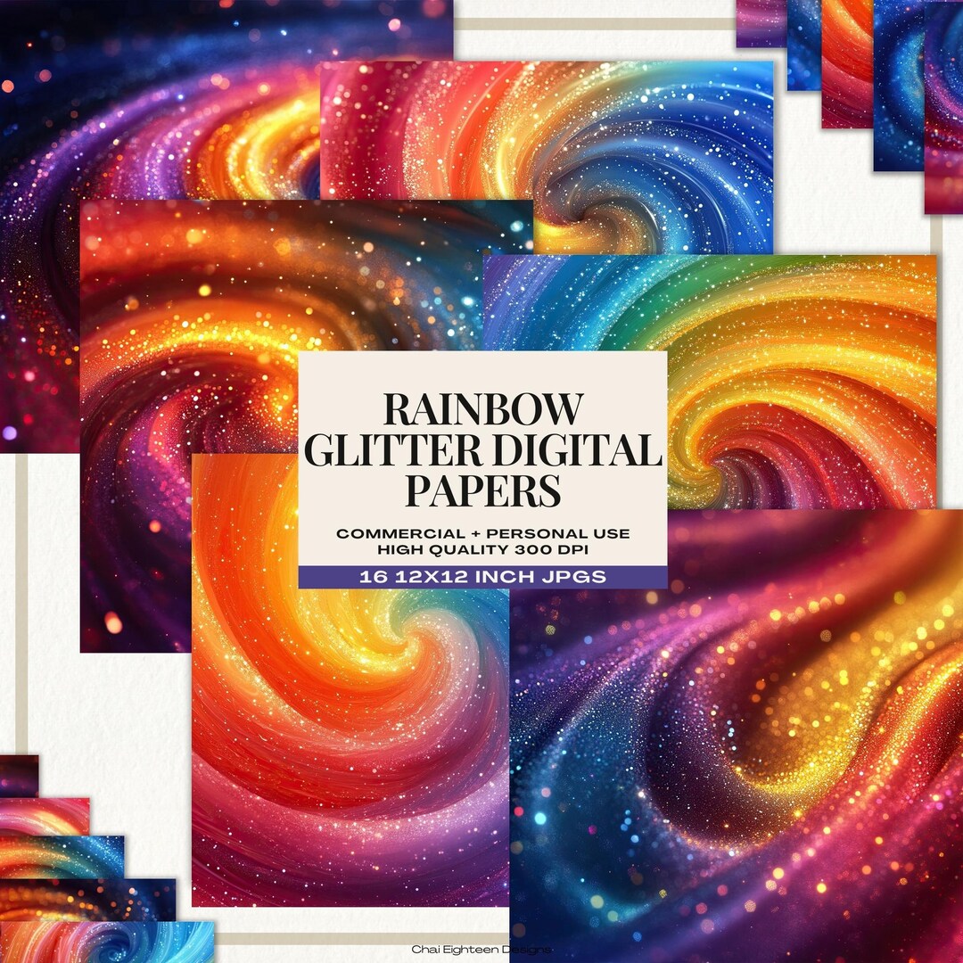 Rainbow Glitter Digital Papers, Shiny Ombre Sparkly Backgrounds ...