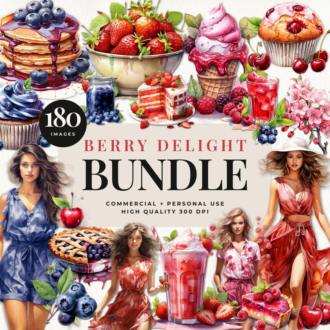 Berry-themed Clipart and Digital Paper Bundle, Raspberry, Cherry ...