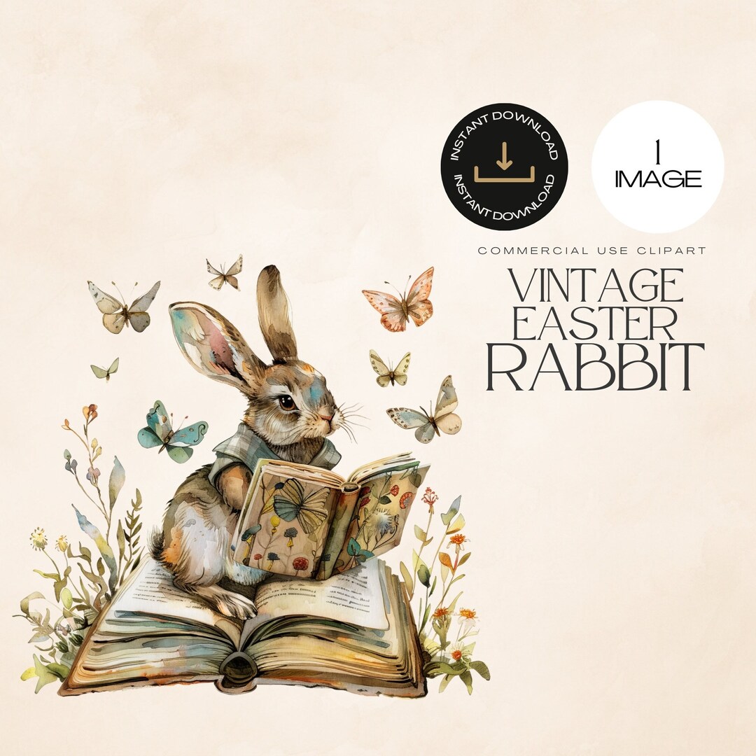 Vintage Easter Rabbit Clipart, INSTANT DOWNLOAD, Watercolor Clipart ...