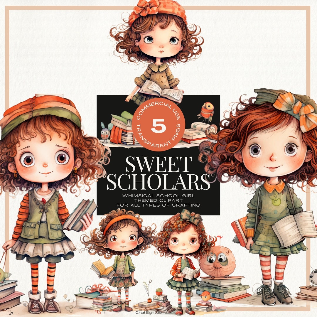Girl With Books Clipart, Sweet Scholars, Cute Girl Clipart, Junk ...