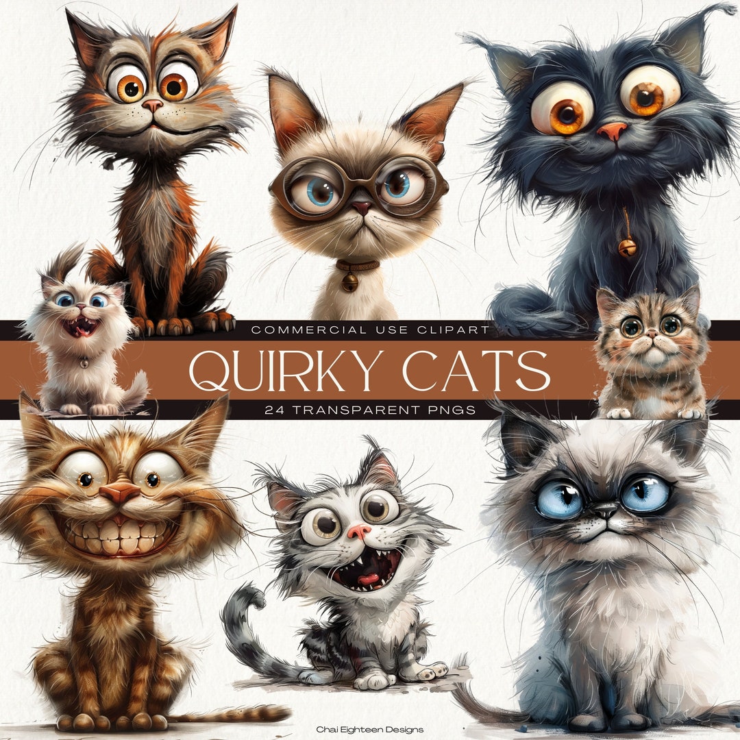 Quirky Cat Clipart, Whimsical Cats Clip Art, Planner Clipart, Cute ...