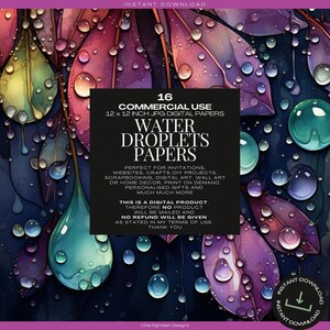 Water Drops Digital Papers, Vibrant Rain Drop Backgrounds, Water Drops ...
