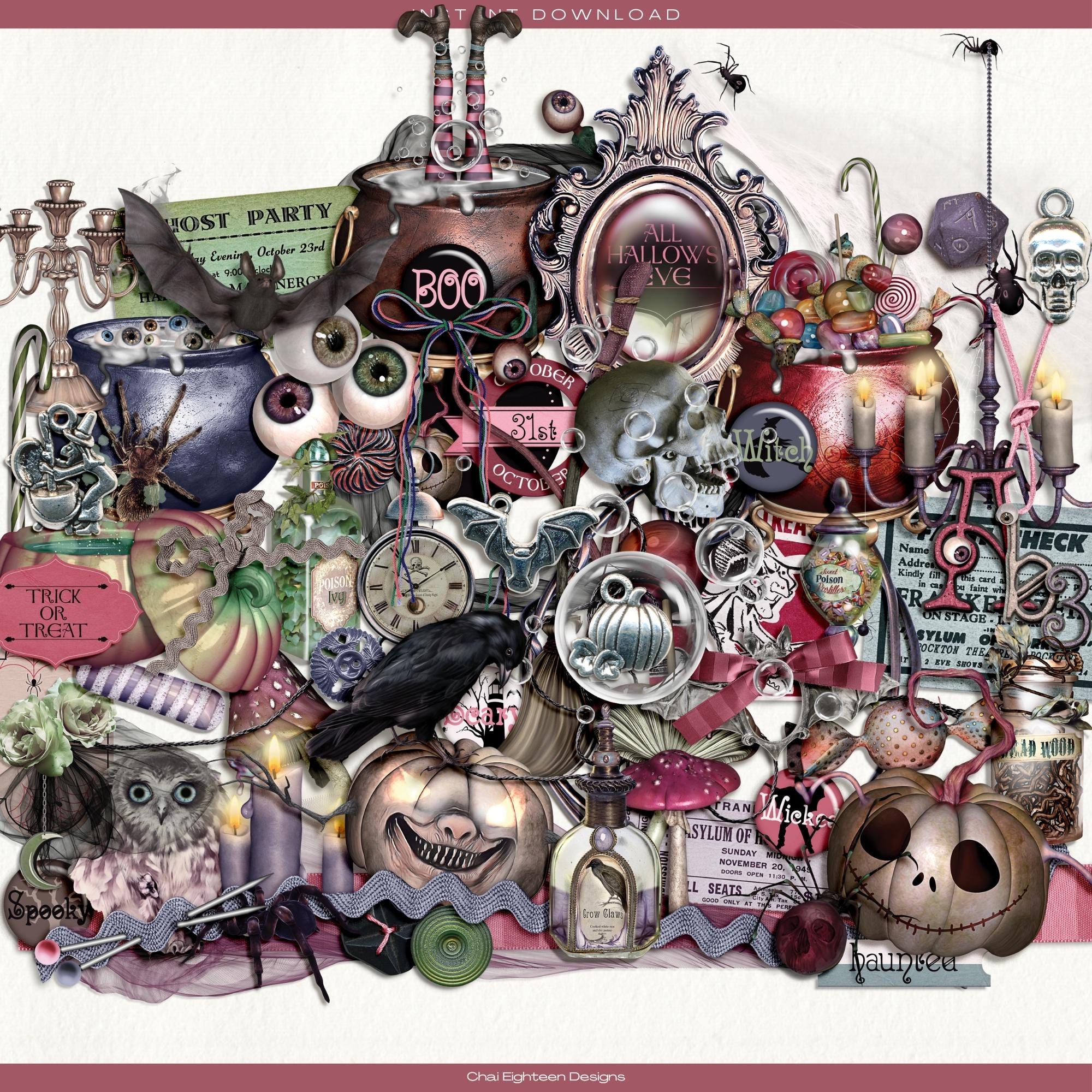 All Hallows Eve Digital Scrapbooking Bundle, Gothic Halloween Scrap Kit ...