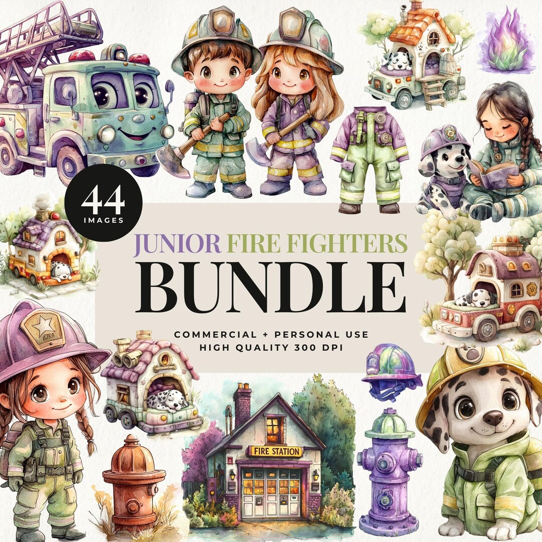 Kids Firefighter Clipart Bundle, Fire Station Printable, Fire Truck ...