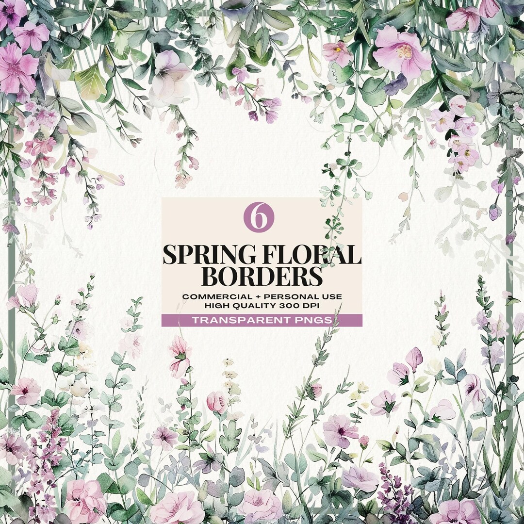 Watercolor Spring Floral Borders, Boho Flower Border Illustrations ...