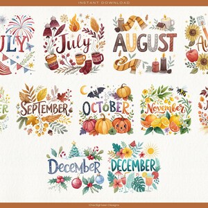Months of the Year Clipart, Whimsical Seasonal Calendar Png, Digital ...