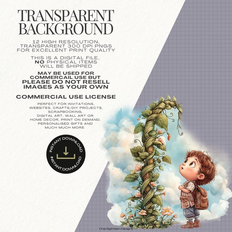 Jack and the Beanstalk Clipart PNG, Watercolor Fairytale Illustrations ...