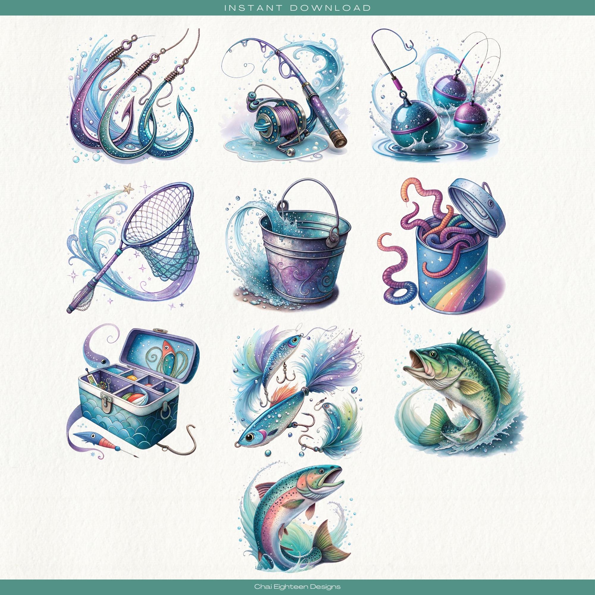 Fishing Tackle Watercolor Clipart, Gone Fishing PNG Collection, Cute ...
