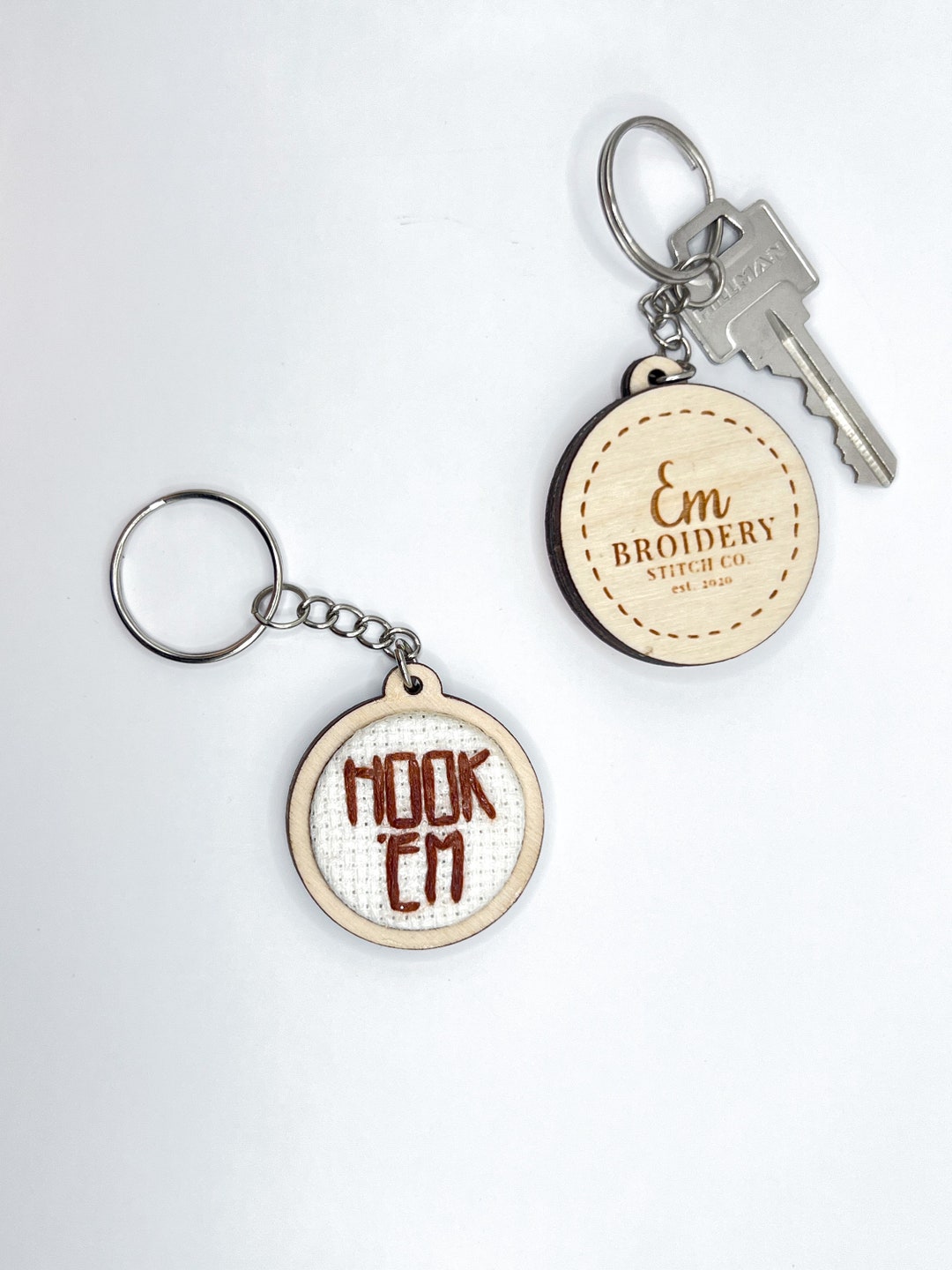 Hand Embroidered Hook 'em Keychain - University of Texas at Austin ...