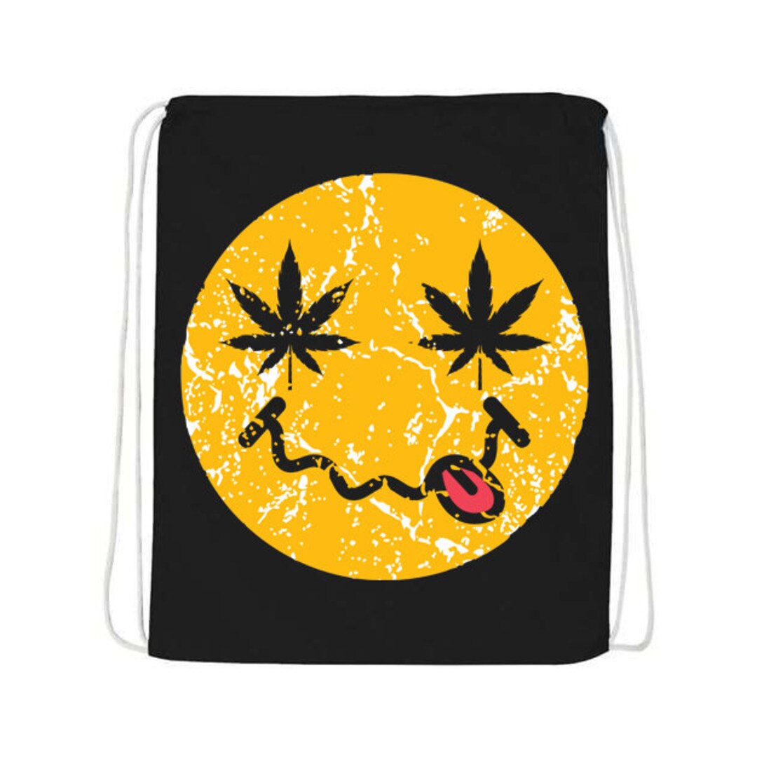 Drawstring Cinch Bag Weed Marijuana Cute SMILEY Cannabis Pot Leaf 420 ...