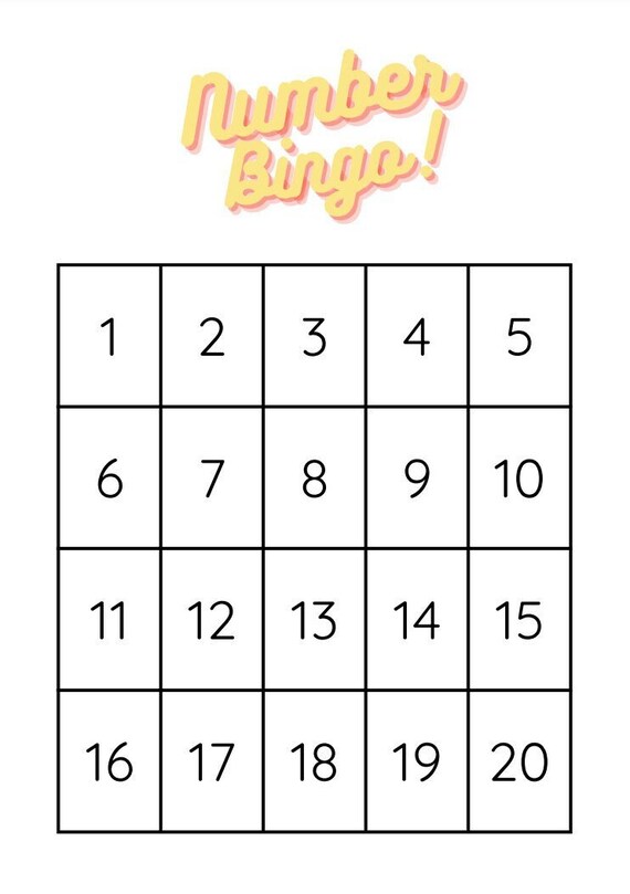 Free Printable Bingo Cards for Kids - Numbers 1 to 20